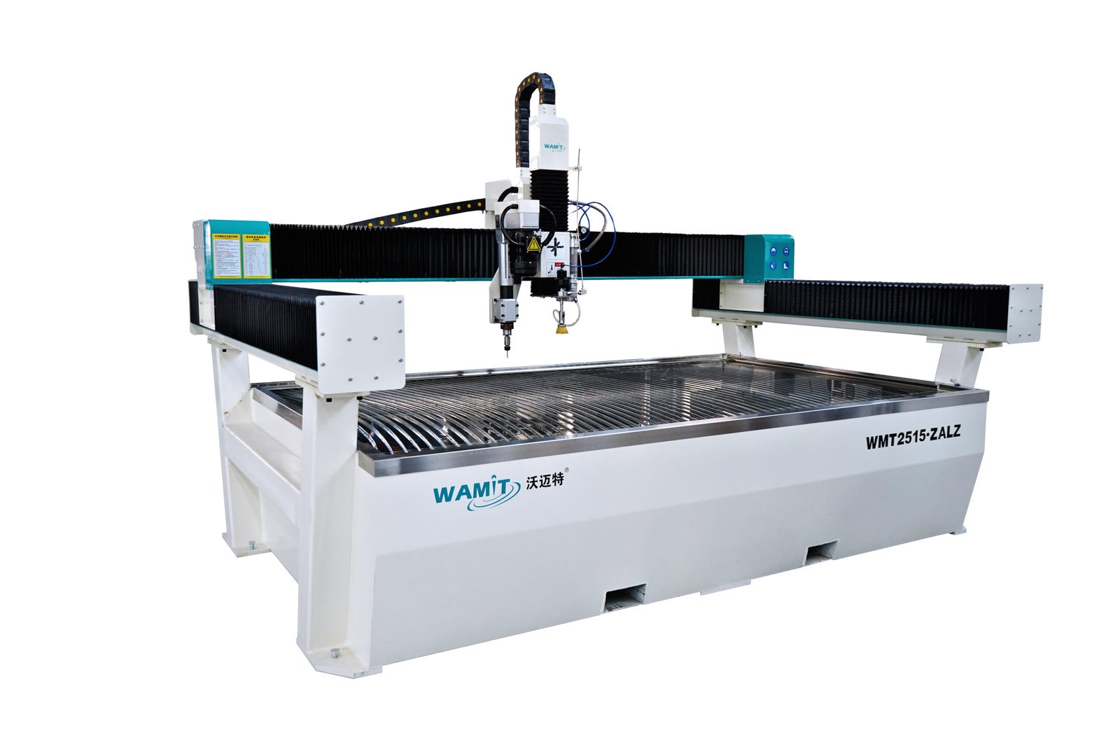 waterjet cutting machine with cutting head and drilling head